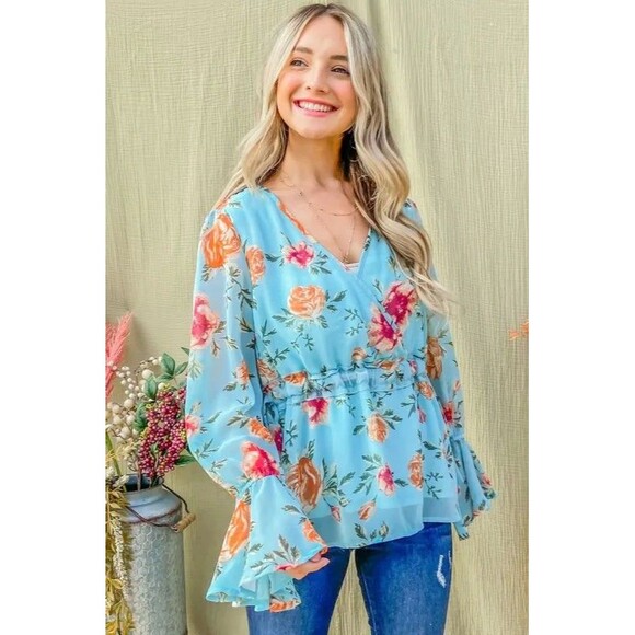 And The Why | Tops | And The Why Floral Print Draw String Bell Sleeve ...